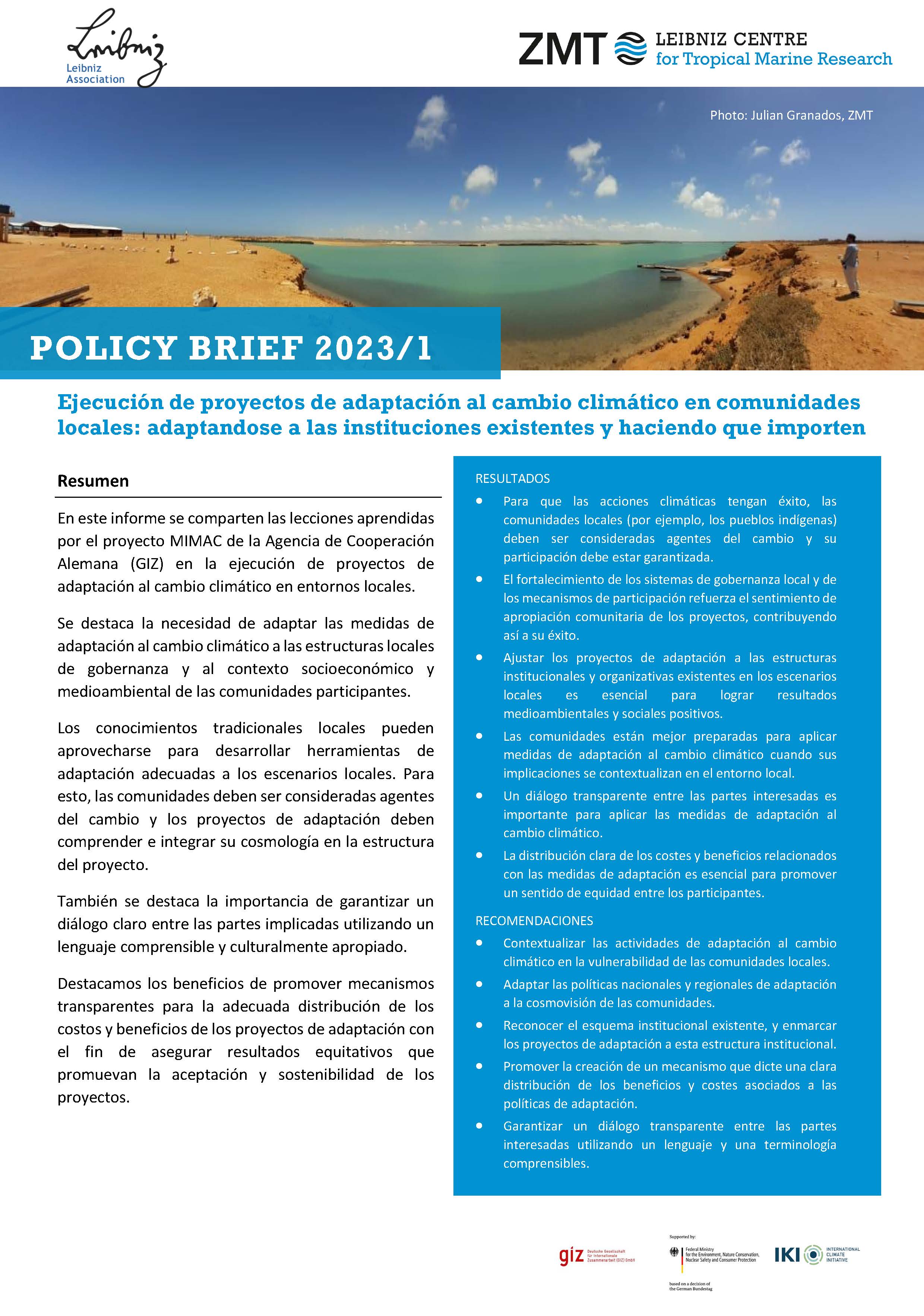 Policy Brief 2023 #1 - Ejecución de proyectos de adaptación al cambio ...